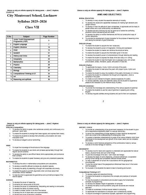 Cms Class Vii Syllabus Pdf English Language Thought