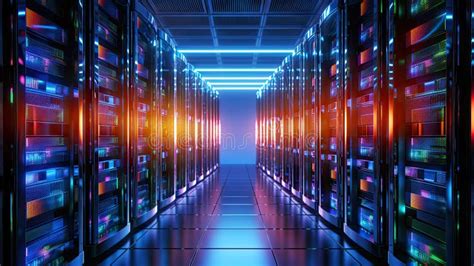 Modern Data Center With Glowing Servers Futuristic Technology Stock