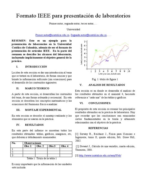 Formato Para La Presentación De Laboratorios Ieee Pdf Física