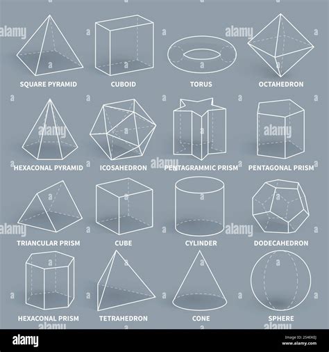 Abstract 3d Math Geometric Outline Shapes Vector Set Geometry Figure Graphic Pyramid And Cuboid