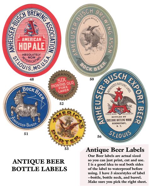 Printable Vintage Antique Beer Bottle Labels Digital Download Jpeg 