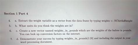 Solved Section Part A Extract The Weight Variable Chegg
