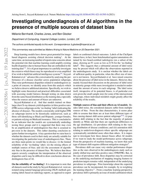 Investigating Underdiagnosis Of Ai Algorithms In The Presence Of