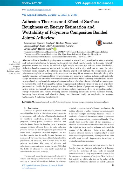 Pdf Adhesion Theories And Effect Of Surface Roughness On Energy Estimation And Wettability Of