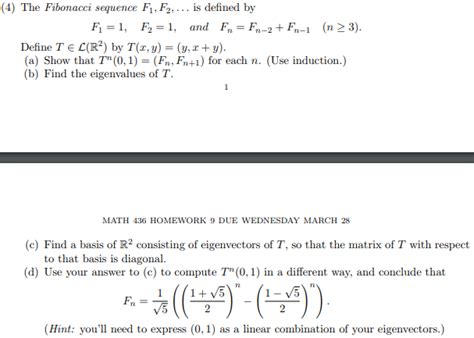 solved 4 the fibonacci sequence fi f2 is defined by f1