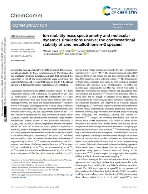 Pdf Ion Mobility Mass Spectrometry And Molecular Dynamics Simulations