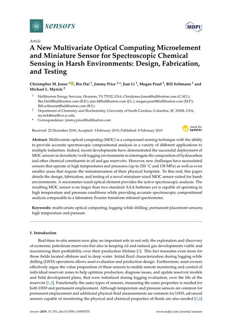 Pdf A New Multivariate Optical Computing Microelement And Miniature Sensor For Spectroscopic