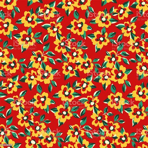 매끄러운 패턴 밝은 복고풍 스타일의 꽃 프린트와 작은 장식 예술 꽃이 빨간색 배경에 추상적 인 배열로 장식되어 있습니다 벡터 꽃