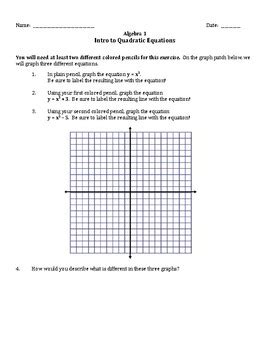 Algebra Intro To Quadratics By Graphing TPT
