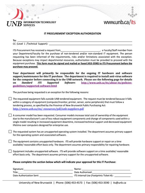 Fillable Online It Procurement Exception Authorization Unb Fax Email