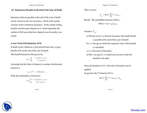 Insurances Payable Life Contingencies Lecture Notes Docsity