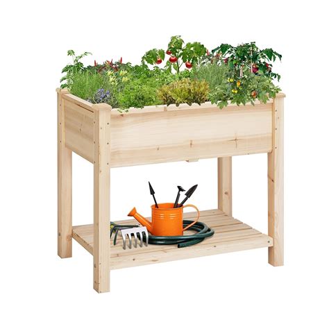 Raised Garden Bed Elevated 2 Tiers Wood Planting Bed Above Ground