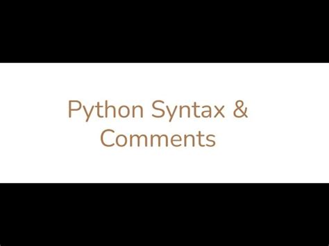 Python Syntax Comments Full Introduction YouTube