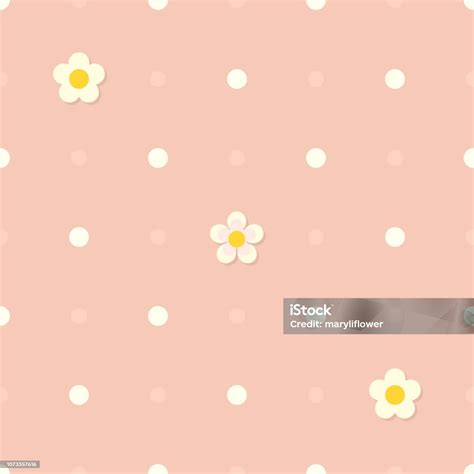 귀여운 원활한 핑크 플랫 배경 폴카 도트 패턴 및 백색 꽃으로 아 이들의 침실 아이 들 보육 장식 벽지입니다 천으로 텍스처입니다 선물 래핑입니다 빈티지 색상입니다 벡터