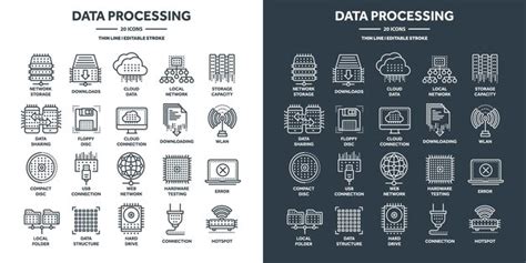 클라우드 컴퓨팅 및 인터넷 기술 데이터베이스 원격 액세스 웹 호스팅 온라인 서비스 데이터 보호 정보 보안 데이터 공유 및 백업 은 선 아이콘 세트 터 일러스트 프리미엄 벡터
