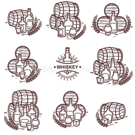 Whiskey Bottle And Glass Elements Set Collection Icon Whiskey Stock