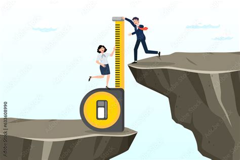 Business People Measuring Gap Between Cliff Gap Analysis Measuring Resources And Strategy To