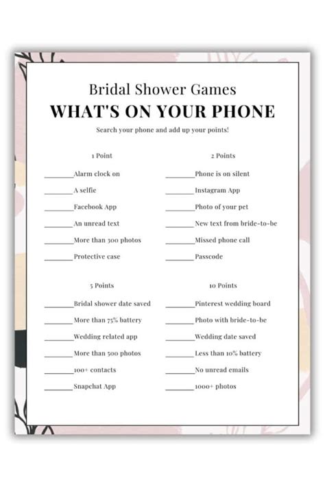 What S On Your Phone Bridal Shower Game Printable Instructions