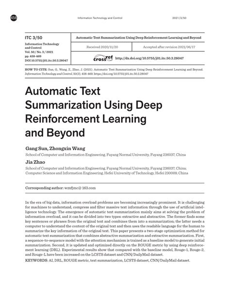 Pdf Automatic Text Summarization Using Deep Reinforcement Learning