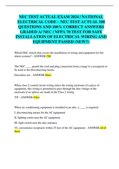 Nec Test Actual Exam 2024 National Electrical Code Nec Test Actual