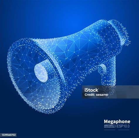 디지털 마케팅 및 네트워크 홍보 벡터 추상 적 낮은 다각형 도트 라인 연결된 메가폰 배경 알림 메시지에 대한 스톡 벡터 아트 및 기타 이미지 알림 메시지 휴대용 마이크