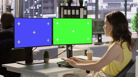 Developer Using Multi Monitor Isolated Screen Pc To Create Machine