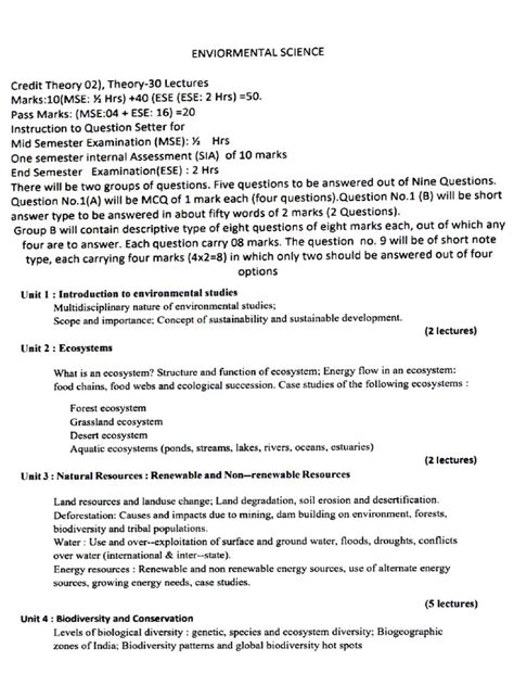 Sem 2 Evs Syllabus Pdf Biodiversity Conservation Biology