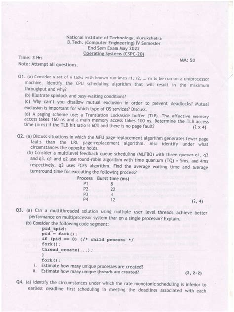 B Tech May2022 Comp Cspc 20 Sem4 Pdf Scheduling Computing Computer Hardware