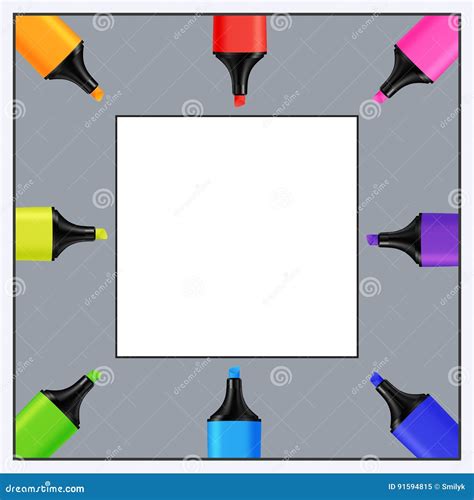 Quadratic Template For Text Of Realistic Colorful Markers Stock Vector Illustration Of