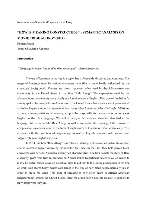 Semantic Analysis On Movie “ride Along” 2014 Semantic Pragmatic