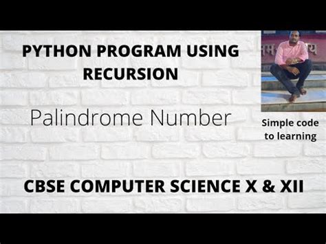 9: Python Program to check Palindrome Number using Recursion (Hindi) - YouTube
