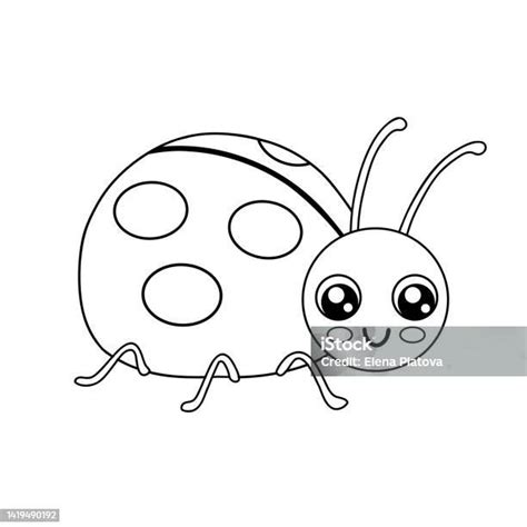 흰색 배경에 고립 된 귀여운 윤곽선 무당 벌레 유치한 색칠 공부 책을위한 재미있는 곤충 만화 벡터 라인 일러스트 레이 션 무당벌레에 대한 스톡 벡터 아트 및 기타 이미지