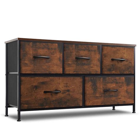 5 Drawer Dresser Wide Chest Of Drawers Nightstand Storage Tower