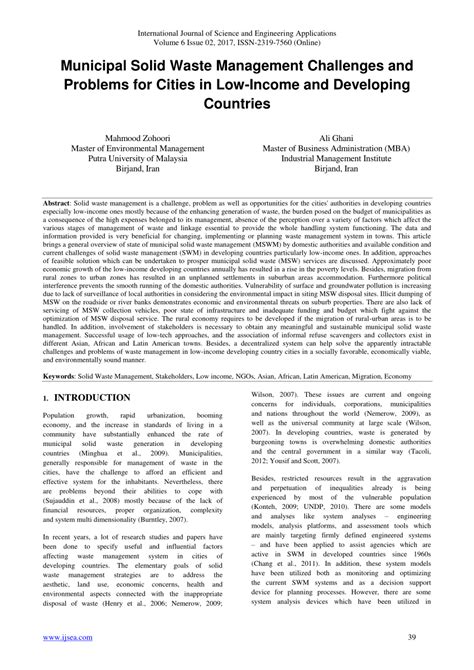 (PDF) Municipal Solid Waste Management Challenges and Problems for Cities in Low-Income and ...