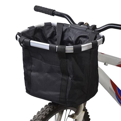 Black Bicycle Basket Aluminum Frame Detachable Front Handlebar Folding