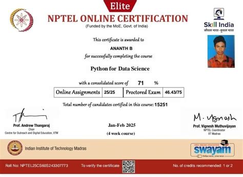 Python Datascience Nptel Certificateofcompletion Upskilling