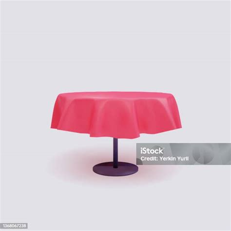 빨간색 식탁보가 있는 3d 원형 테이블 흰색 배경에 그림 벡터 그림입니다 0명에 대한 스톡 벡터 아트 및 기타 이미지 0명 강철 공란 Istock