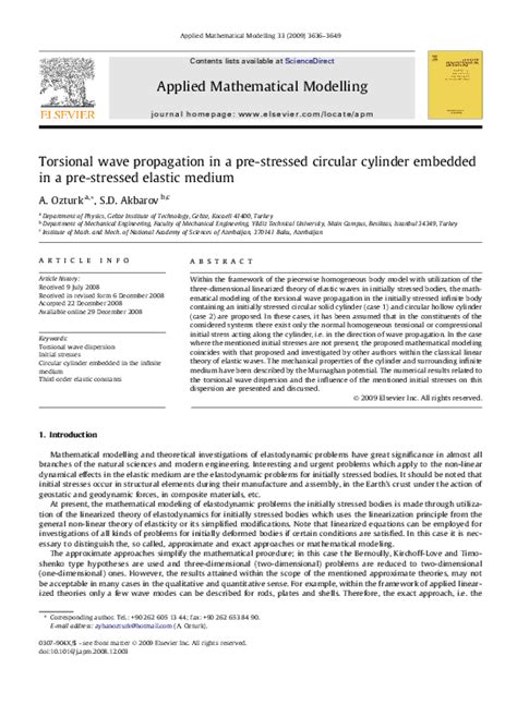 Pdf Torsional Wave Propagation In A Pre Stressed Circular Cylinder