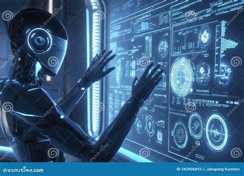 Ai Robot Managing Cybersecurity Interface In Futuristic Control Room