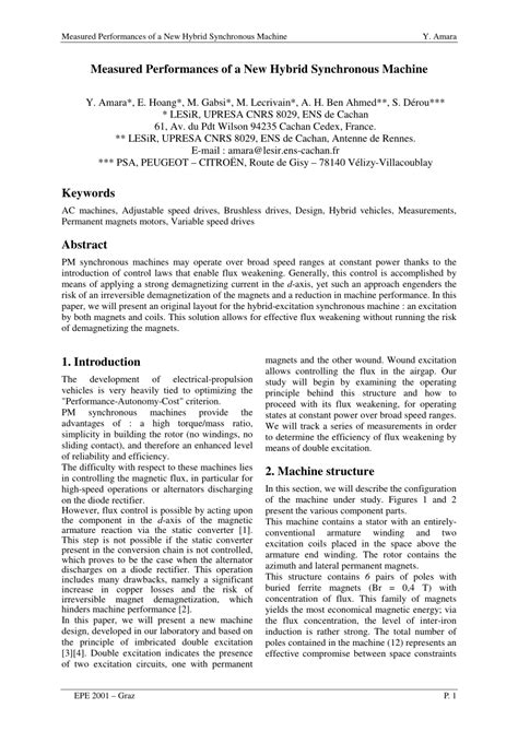 Pdf Measured Performances Of A New Hybrid Synchronous Machine