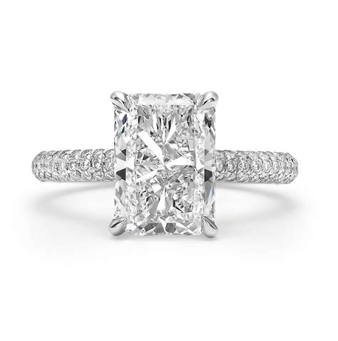 3 Carat Radiant Cut Three Rows Hidden Halo Lab Diamond Engagement Ring