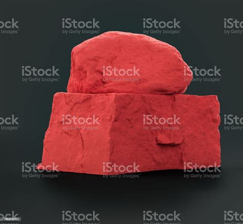 복사 공간 3d 렌더링이 있는 제품 디스플레이를 위한 어두운 배경의 빨간색 바위 0명에 대한 스톡 사진 및 기타 이미지 0명 3차원 형태 거친 Istock