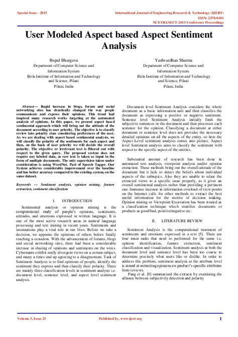 Pdf User Modeled Aspect Based Aspect Sentiment Analysis