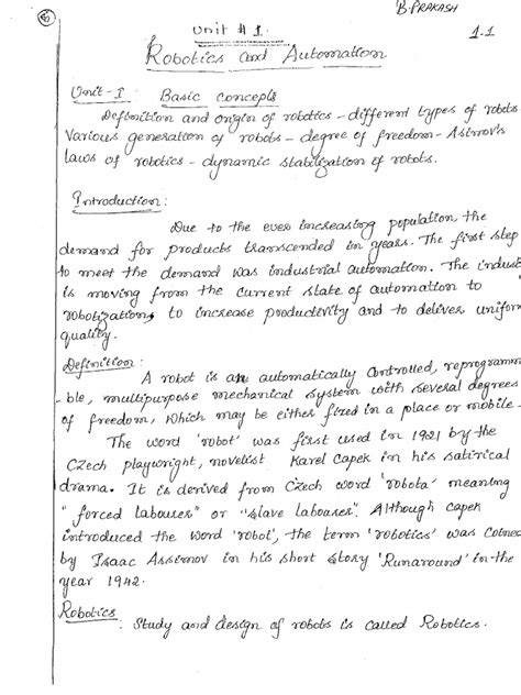 Robotics Unit 1 Notes Pdf