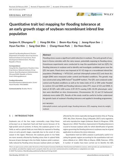Pdf Quantitative Trait Loci Mapping For Flooding Tolerance At An Early Growth Stage Of Soybean