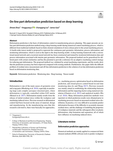 On Line Part Deformation Prediction Based On Deep Learning Request Pdf