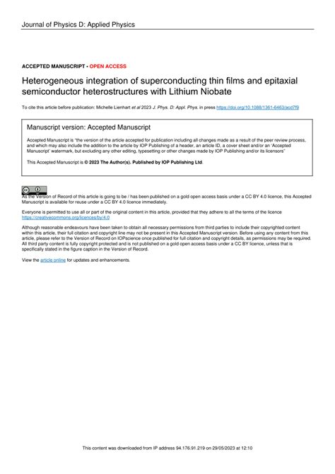 Pdf Heterogeneous Integration Of Superconducting Thin Films And
