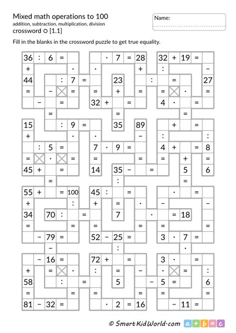 Mixed Math Operations To 100 4 Operations Mixed Math Crossword Worksheets Library