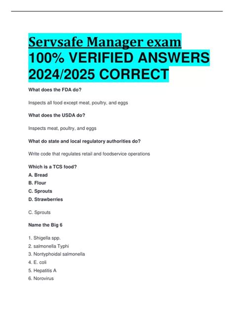Best Review Servsafe Manager Exam 100 Verified Answers 2024 2025 Correct Servsafe Manager