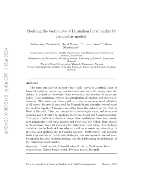 pdf modeling the yield curve of burundian bond market by parametric